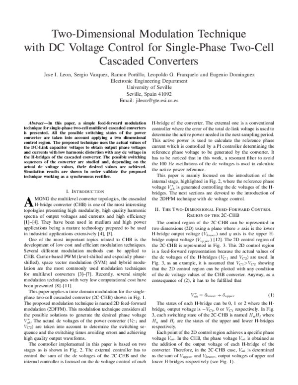 (PDF) Two-dimensional modulation technique with dc voltage control for single-phase two-cell ...