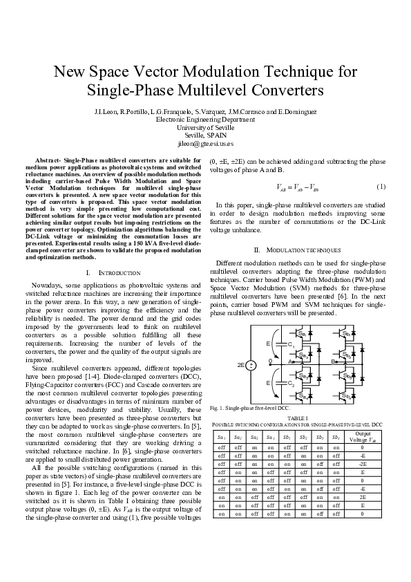 Pdf New Space Vector Modulation Technique For Single Phase Multilevel