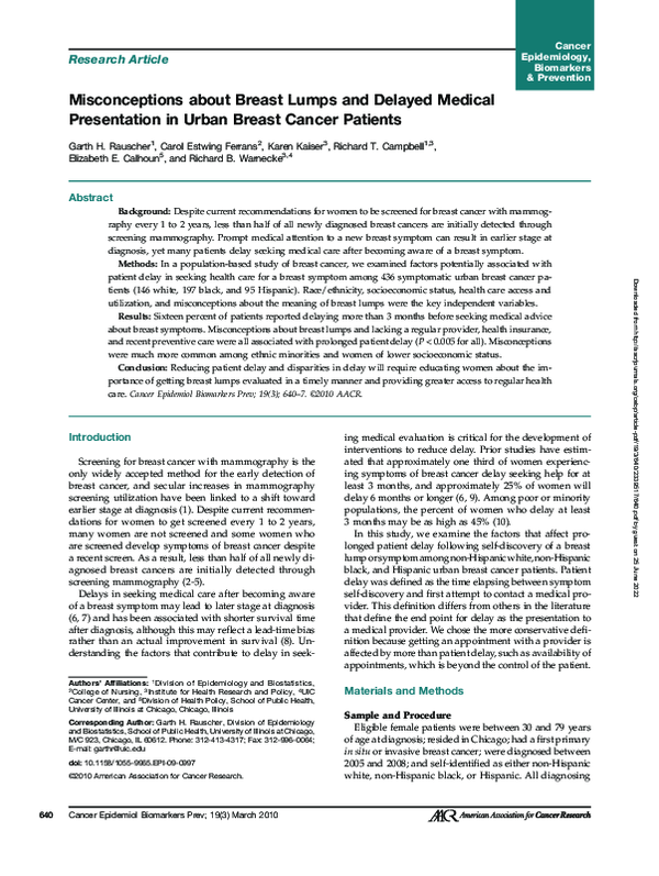 (PDF) Misconceptions about Breast Lumps and Delayed Medical ...