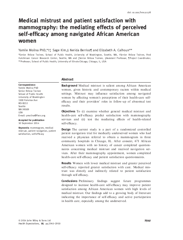 (PDF) Medical mistrust and patient satisfaction with mammography: the ...