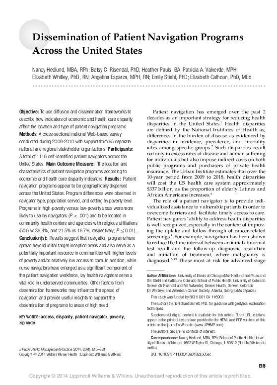 (PDF) Dissemination of Patient Navigation Programs Across the United States