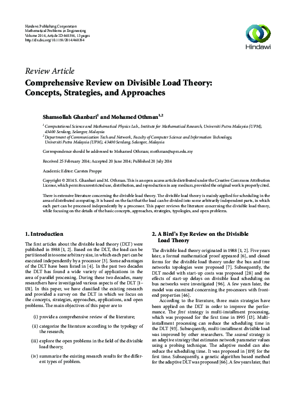(PDF) Comprehensive Review on Divisible Load Theory: Concepts ...