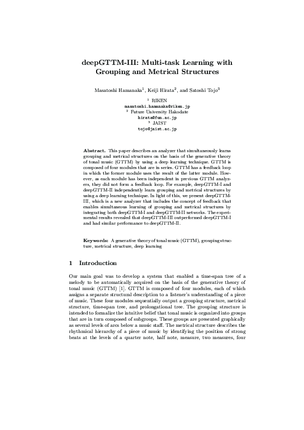 (PDF) deepGTTM-III: Multi-task Learning with Grouping and Metrical ...