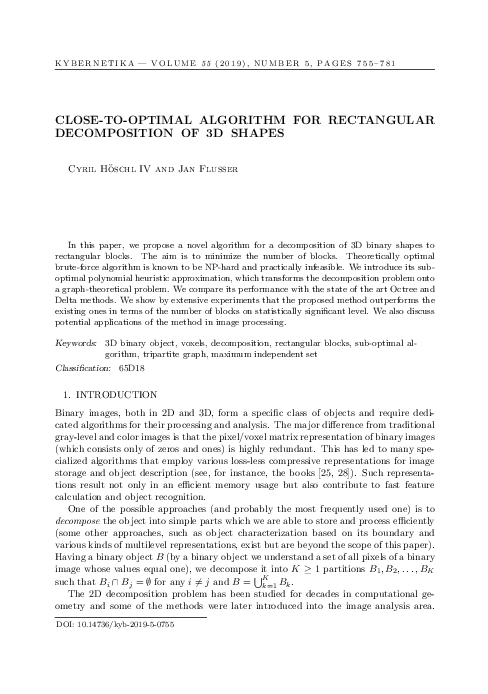 (PDF) Decomposition of 3D Binary Objects into Rectangular Blocks