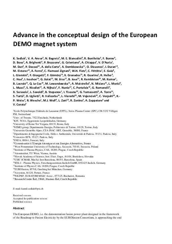 (PDF) Advance in the conceptual design of the European DEMO magnet system