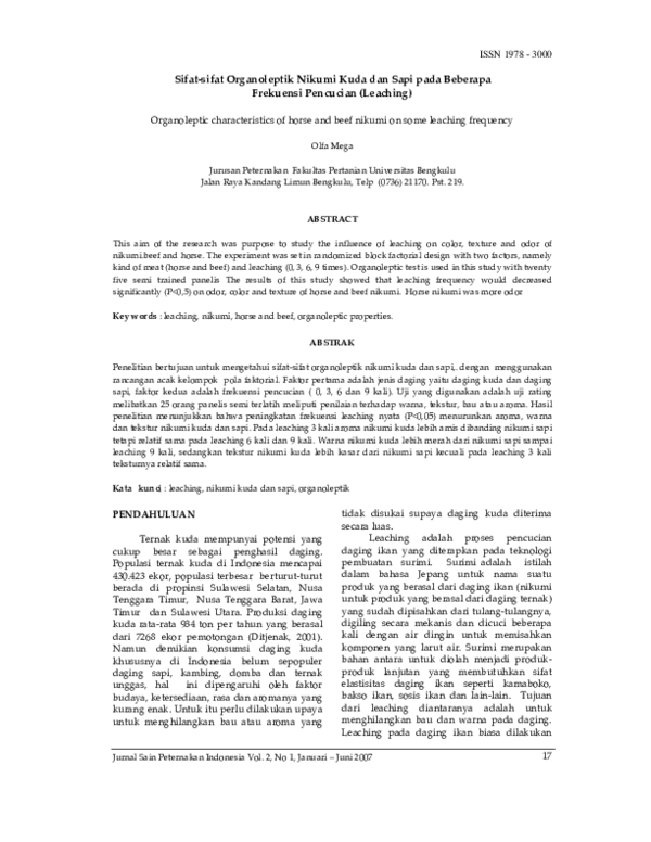 (PDF) Sifat-sifat Organoleptik Nikumi Kuda dan Sapi pada Beberapa ...