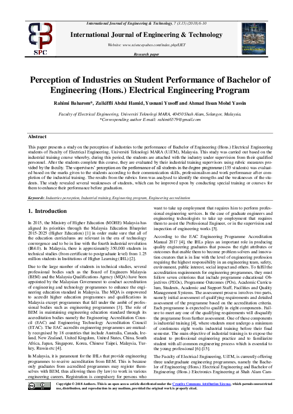 (PDF) Perception of Industries on Student Performance of Bachelor of ...