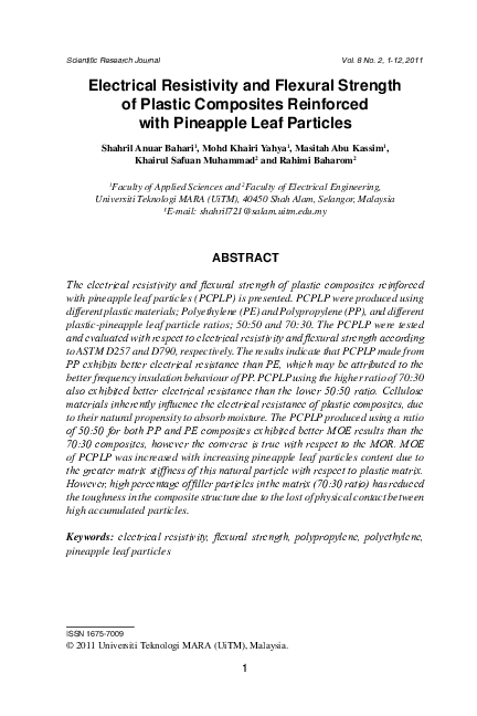 (PDF) Electrical Resistivity and Flexural Strength of Plastic ...