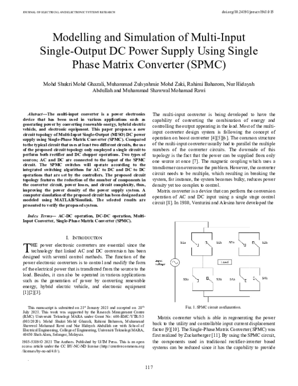 (PDF) Modelling and Simulation of Multi-Input Single-Output DC Power ...