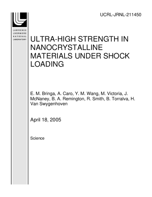 (PDF) Ultrahigh Strength in Nanocrystalline Materials Under Shock Loading