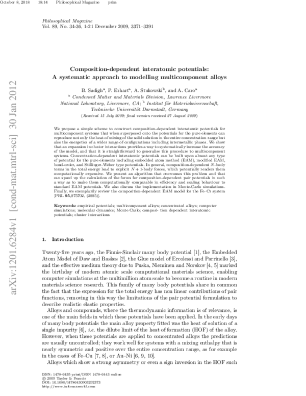 (PDF) Composition-dependent interatomic potentials: A systematic approach to modelling ...