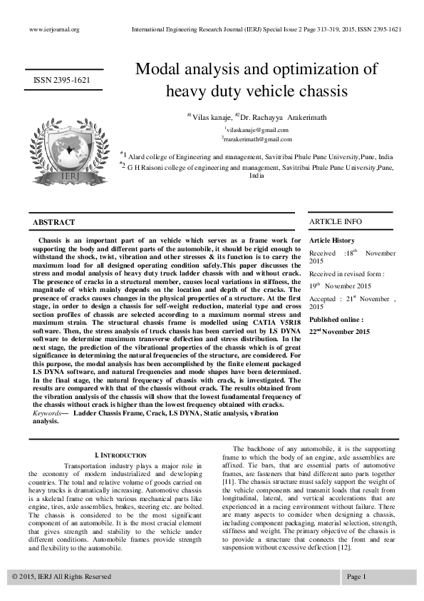 (PDF) Modal analysis and optimization of heavy duty vehicle chassis