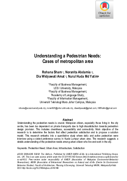 (PDF) Understanding a Pedestrian Needs: Cases of metropolitan area