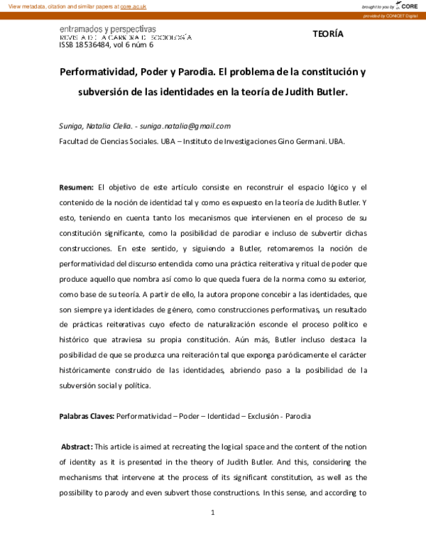 (PDF) Performatividad, Poder y Parodia. El problema de la constitución ...