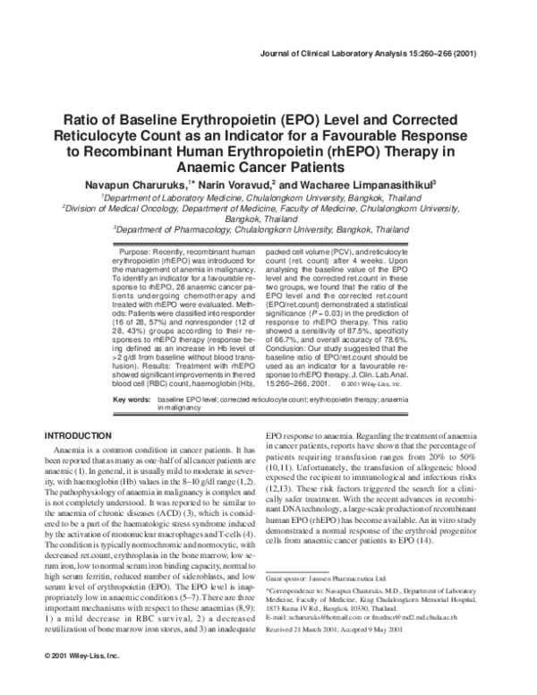 (PDF) Ratio of baseline erythropoietin (EPO) level and corrected ...