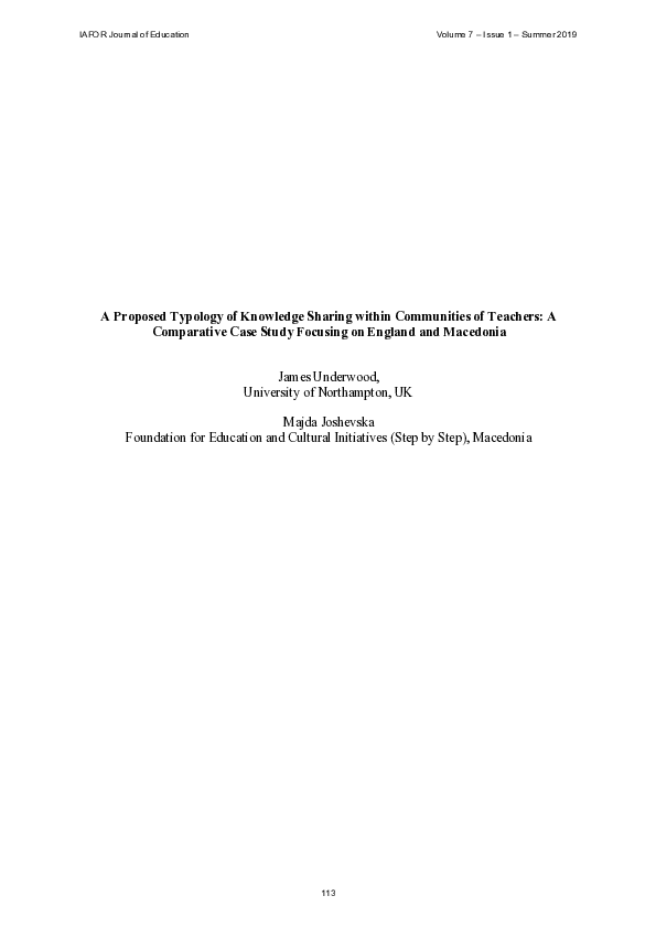 (PDF) A Proposed Typology of Knowledge Sharing within Communities of Teachers: A Comparative ...