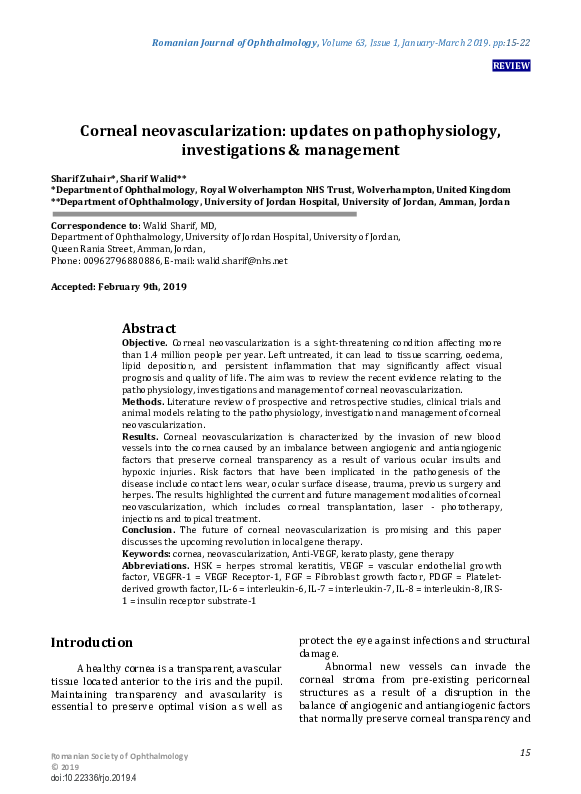(PDF) Corneal neovascularization: updates on pathophysiology ...