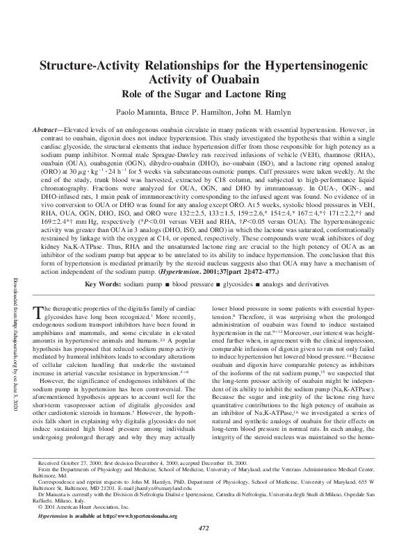 (PDF) Structure-Activity Relationships for the Hypertensinogenic ...