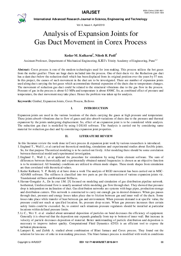(PDF) Analysis of Expansion Joints for Gas Duct Movement in Corex Process