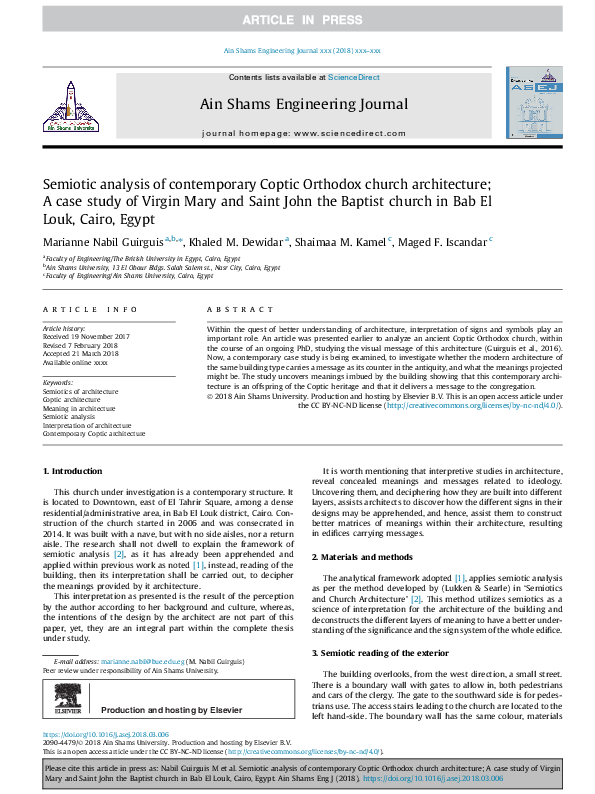 (PDF) Semiotic analysis of contemporary Coptic Orthodox church architecture; A case study of ...