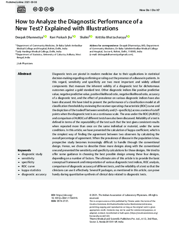 (PDF) How to Analyze the Diagnostic Performance of a New Test ...