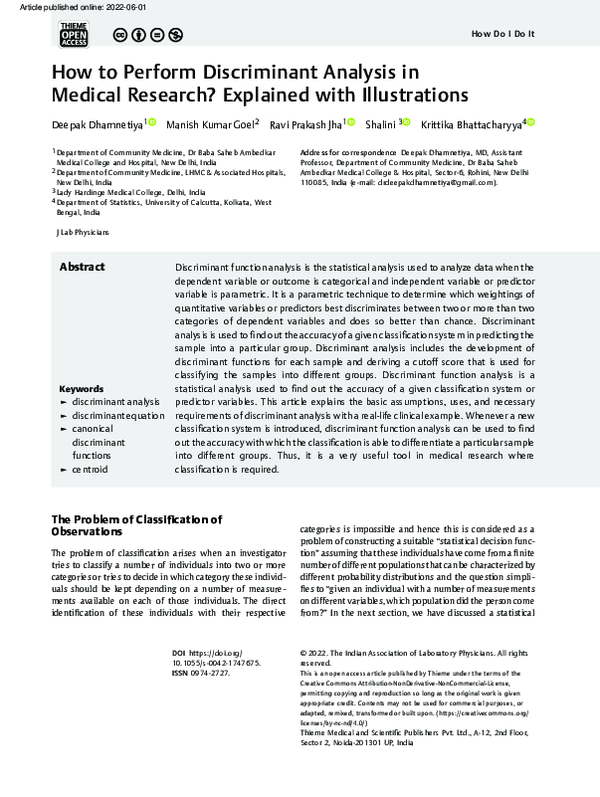 (PDF) How to Perform Discriminant Analysis in Medical Research? Explained with Illustrations