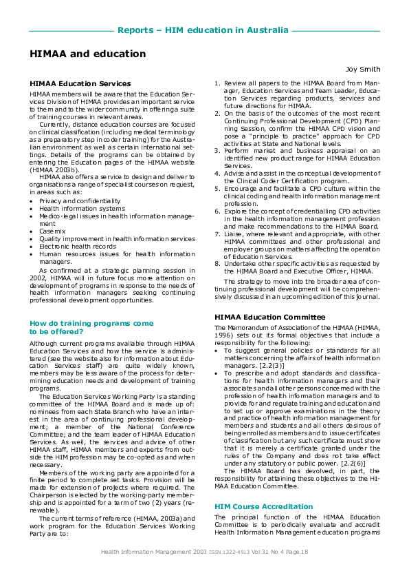 (PDF) HIMAA and Education