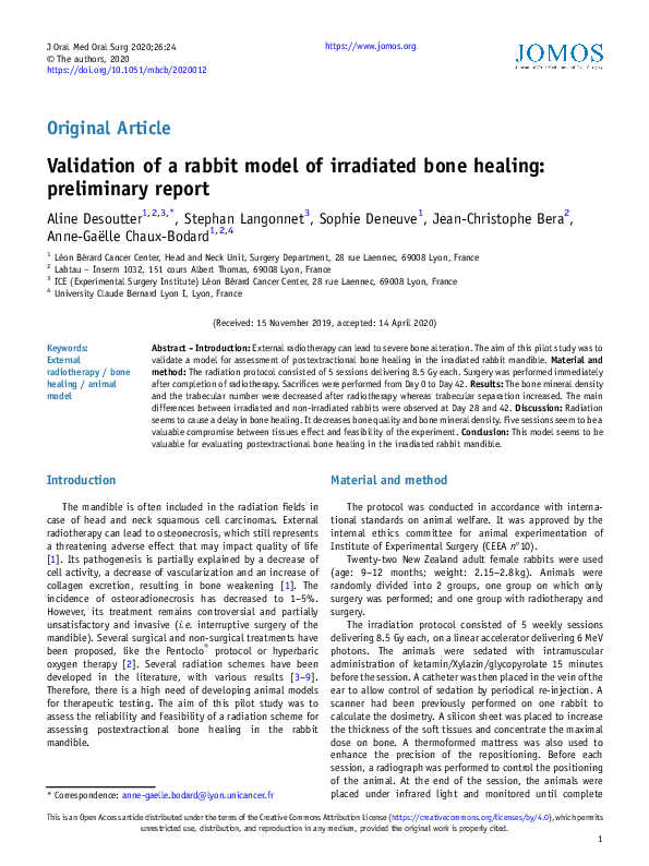 (PDF) Validation of a rabbit model of irradiated bone healing ...