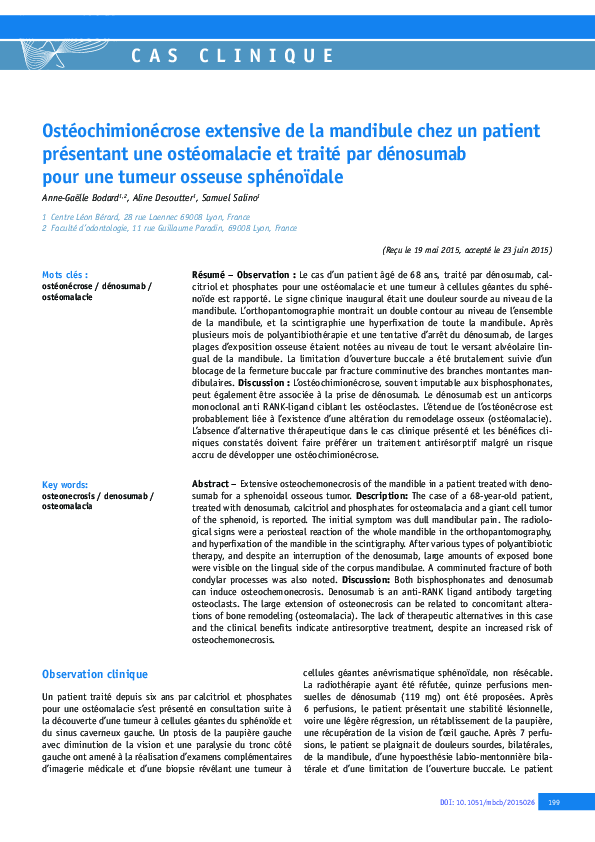 (PDF) Ostéochimionécrose extensive de la mandibule chez un patient ...