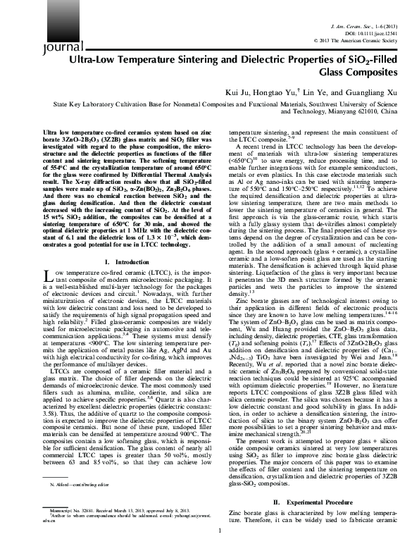 Ultra Low Temperature Sintering And Dielectric Properties Of Sio2