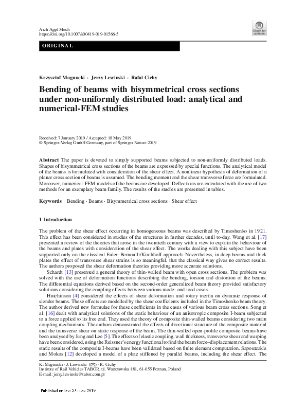 (PDF) Bending of beams with bisymmetrical cross sections under non ...