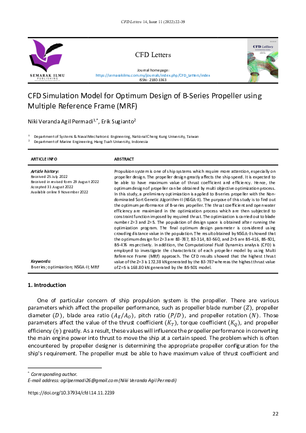 (PDF) CFD Simulation Model for Optimum Design of B-Series Propeller using Multiple Reference ...