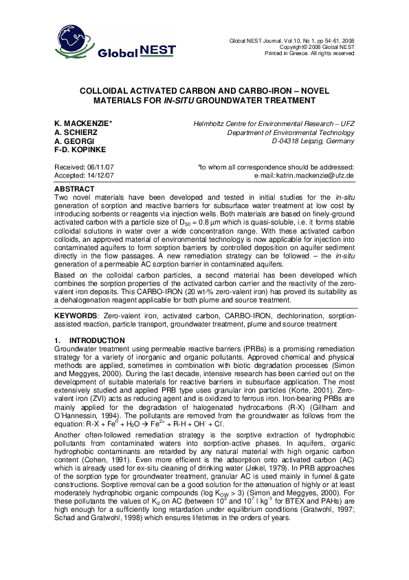 (PDF) Colloidal activated carbon and carbon-iron-novel materials for in ...
