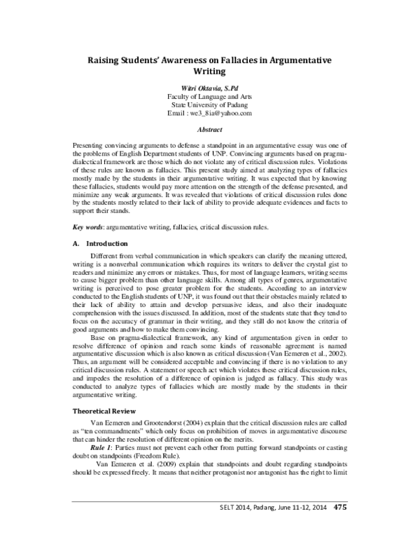 (PDF) Raising Students' Awareness on Fallacies in Argumentative Writing
