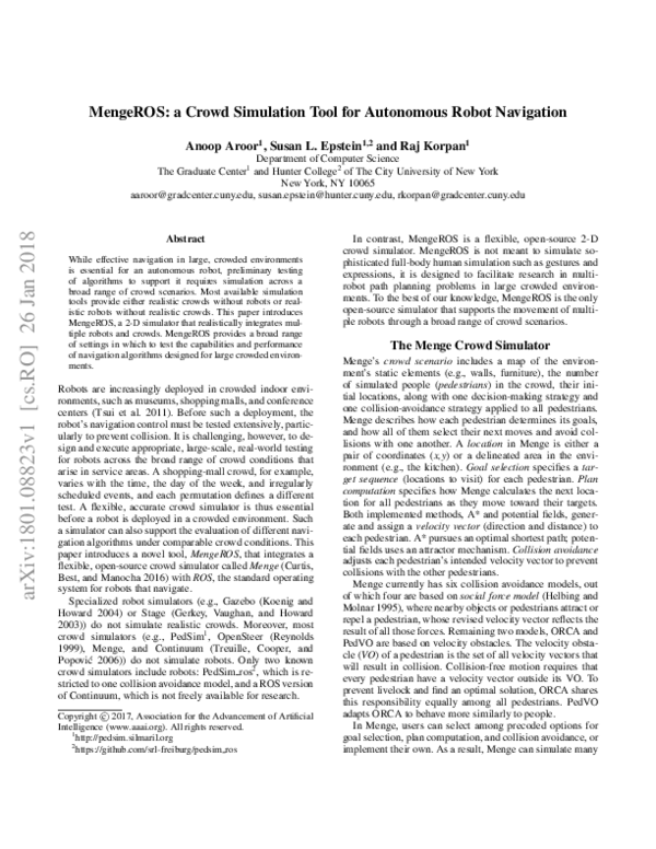 (PDF) MengeROS: a Crowd Simulation Tool for Autonomous Robot Navigation
