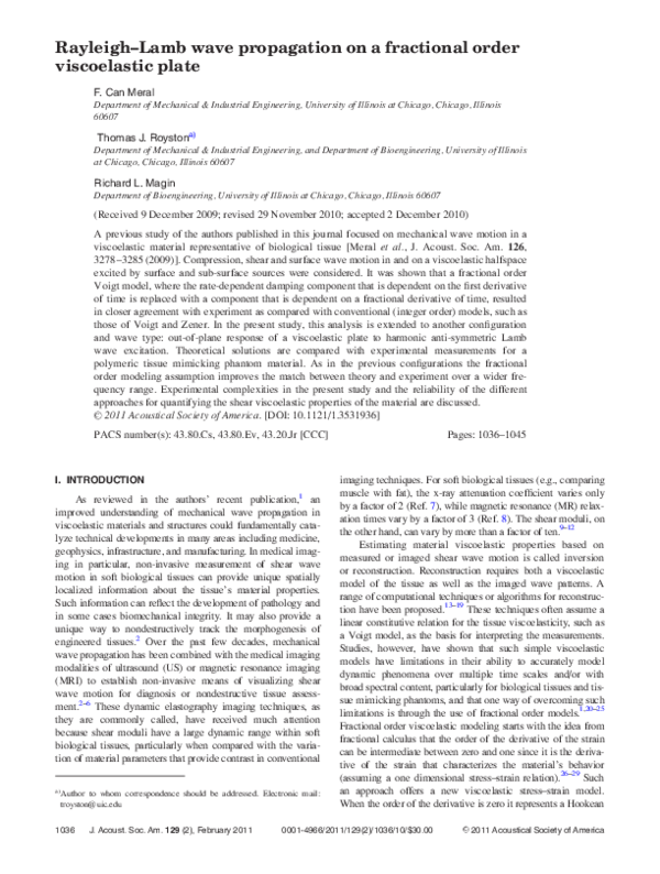 (PDF) Rayleigh–Lamb wave propagation on a fractional order viscoelastic plate