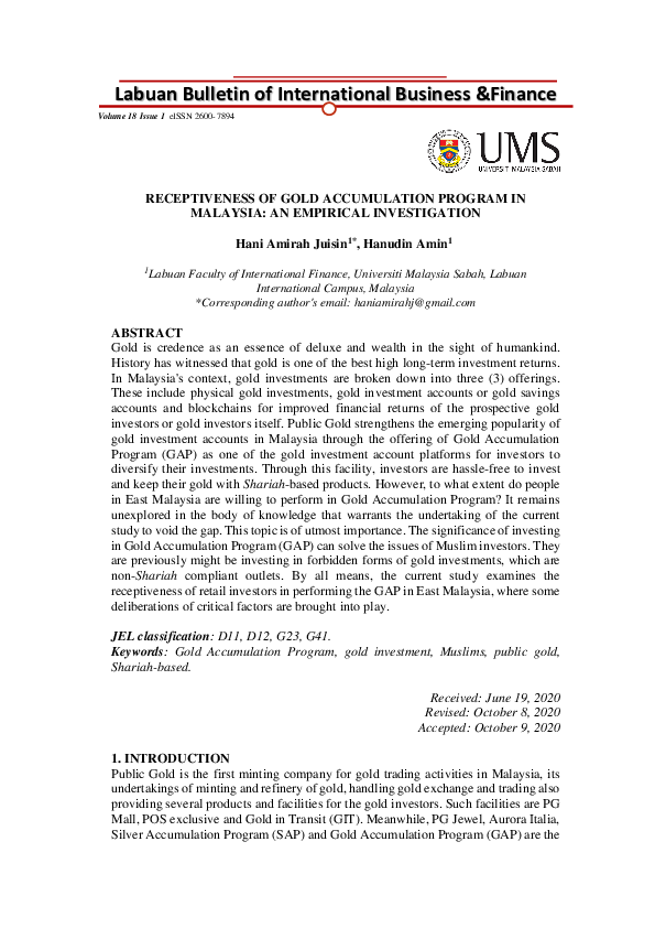(PDF) Receptiveness of Gold Accumulation Program in Malaysia: An ...