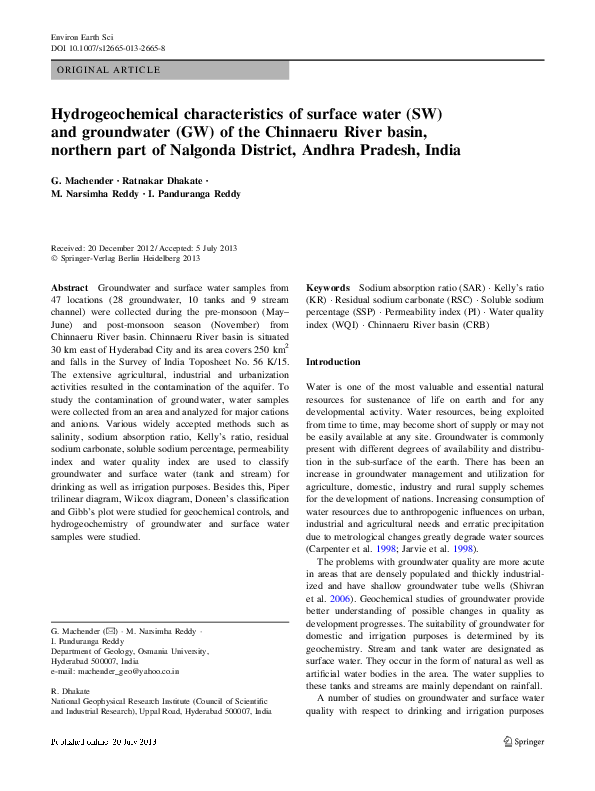 (PDF) Hydrogeochemical characteristics of surface water and groundwater ...