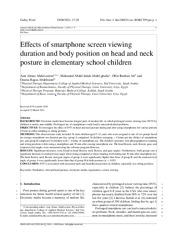 (PDF) Effects of smartphone screen viewing duration and body position ...