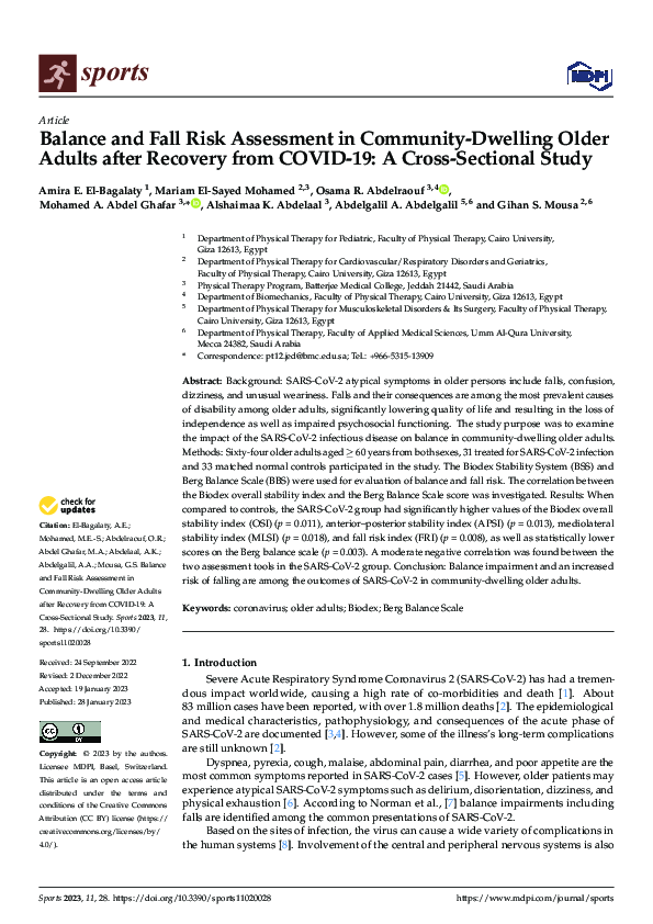 (PDF) Balance and Fall Risk Assessment in Community-Dwelling Older ...