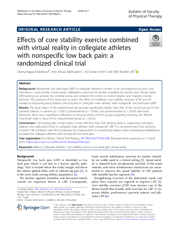 (PDF) Effects of core stability exercise combined with virtual reality ...