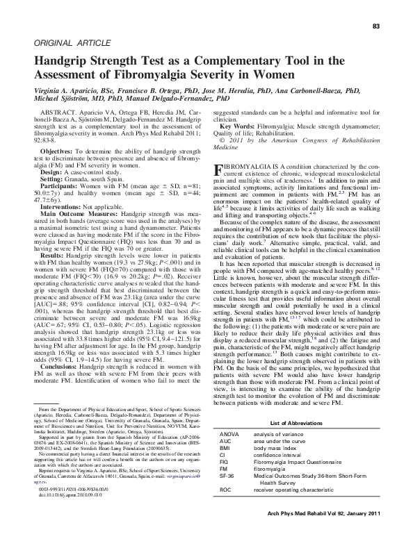 (PDF) Handgrip Strength Test as a Complementary Tool in the Assessment ...