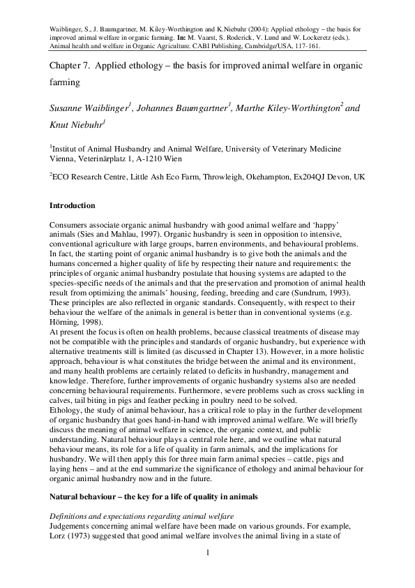 (PDF) Applied ethology: the basis for improved animal welfare in ...