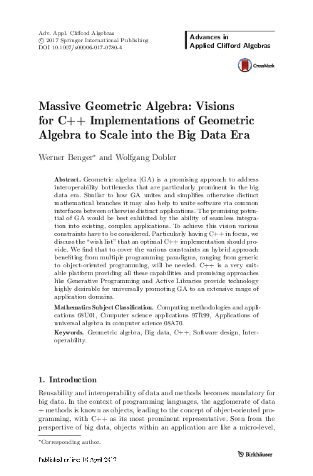 (PDF) Massive Geometric Algebra: Visions for C++ Implementations of Geometric Algebra to Scale ...