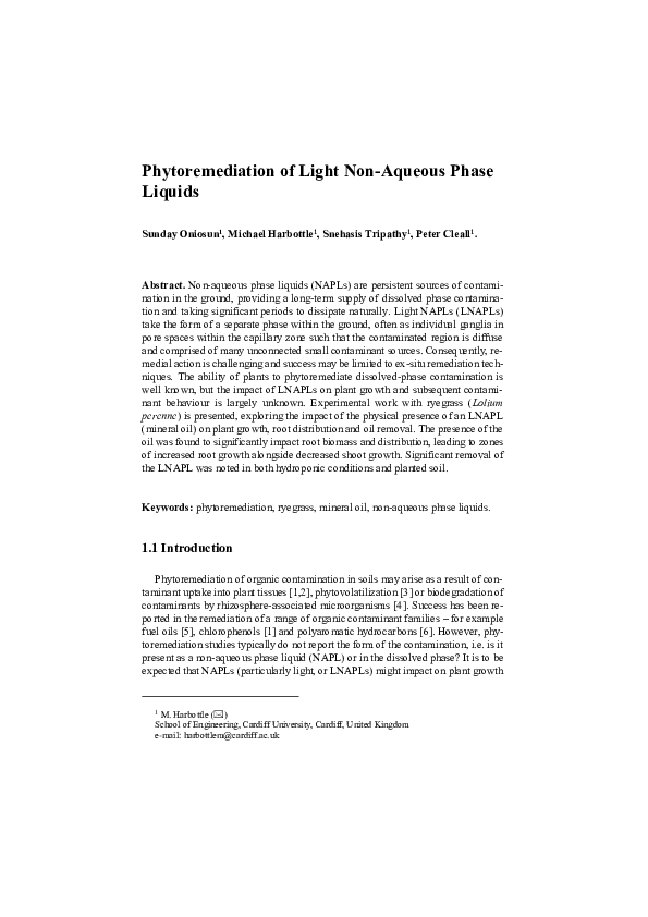 (PDF) Phytoremediation of Light Non-Aqueous Phase Liquids