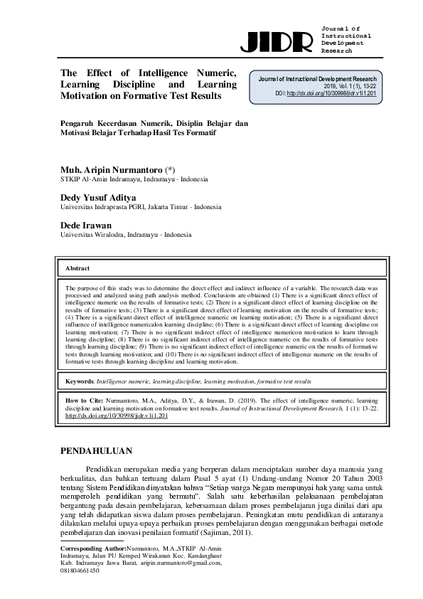 (PDF) The Effect of Intelligence Numeric, Learning Discipline and ...