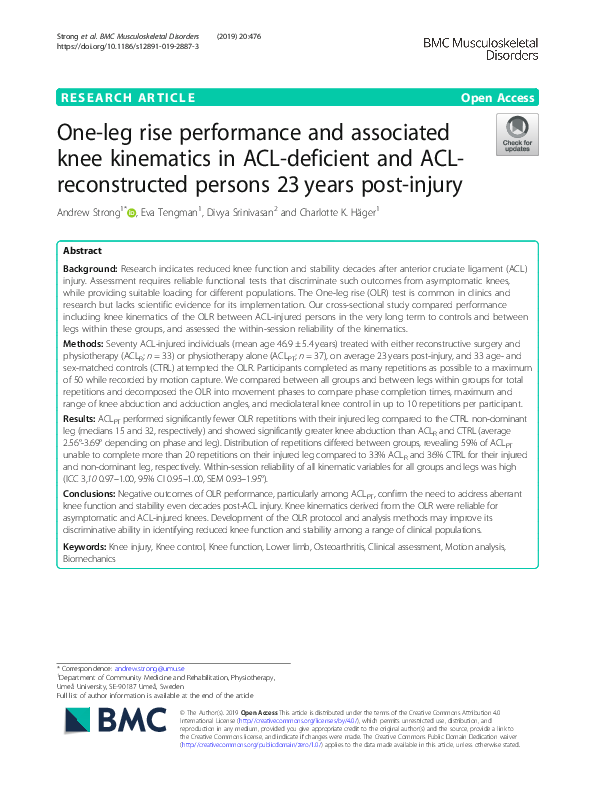 (PDF) One-leg rise performance and associated knee kinematics in ACL ...