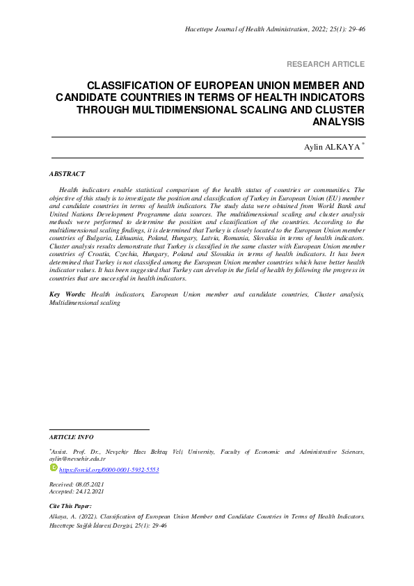 (PDF) Classification of European Union Member and Candidate Countries in Terms of Health ...