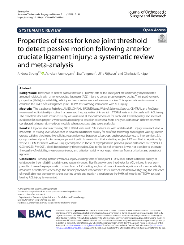 (PDF) Properties of tests for knee joint threshold to detect passive ...