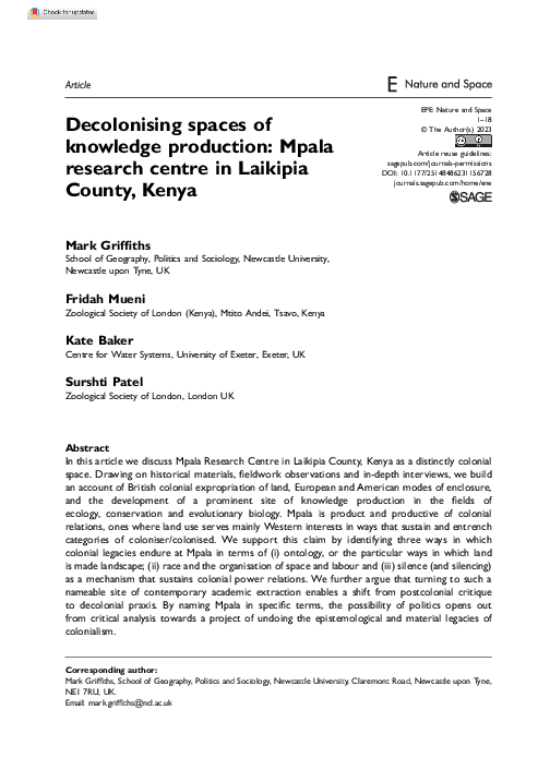 (PDF) Decolonising spaces of knowledge production: Mpala research ...